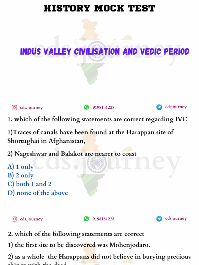 IVC & Vedic Age - Practice Questions | PDF | Vedas | Indian Religious Texts