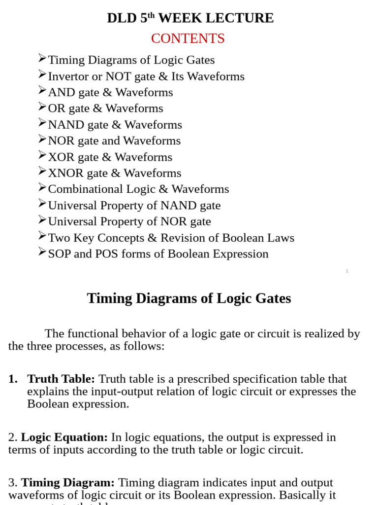 DLD Lecture 5th Week | PDF | Logic Gate | Boolean Algebra