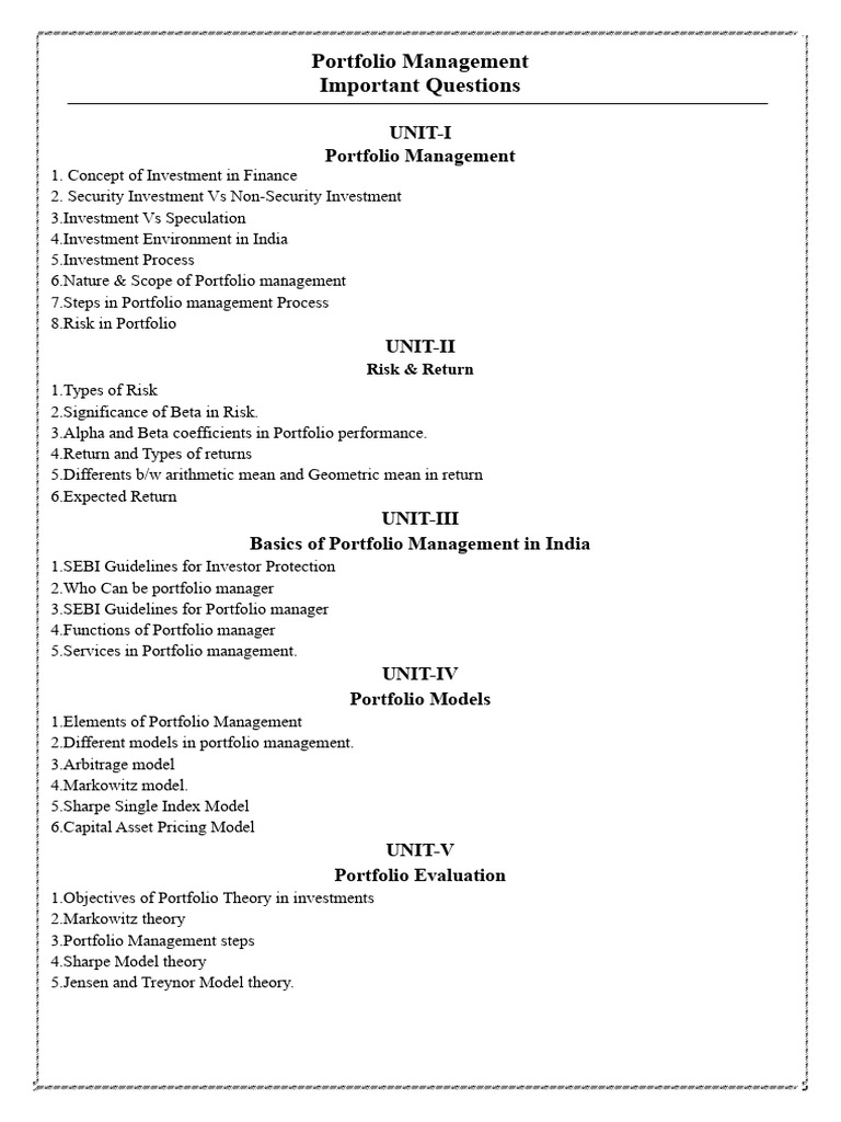 Comprehensive Guide to Portfolio Management | PDF