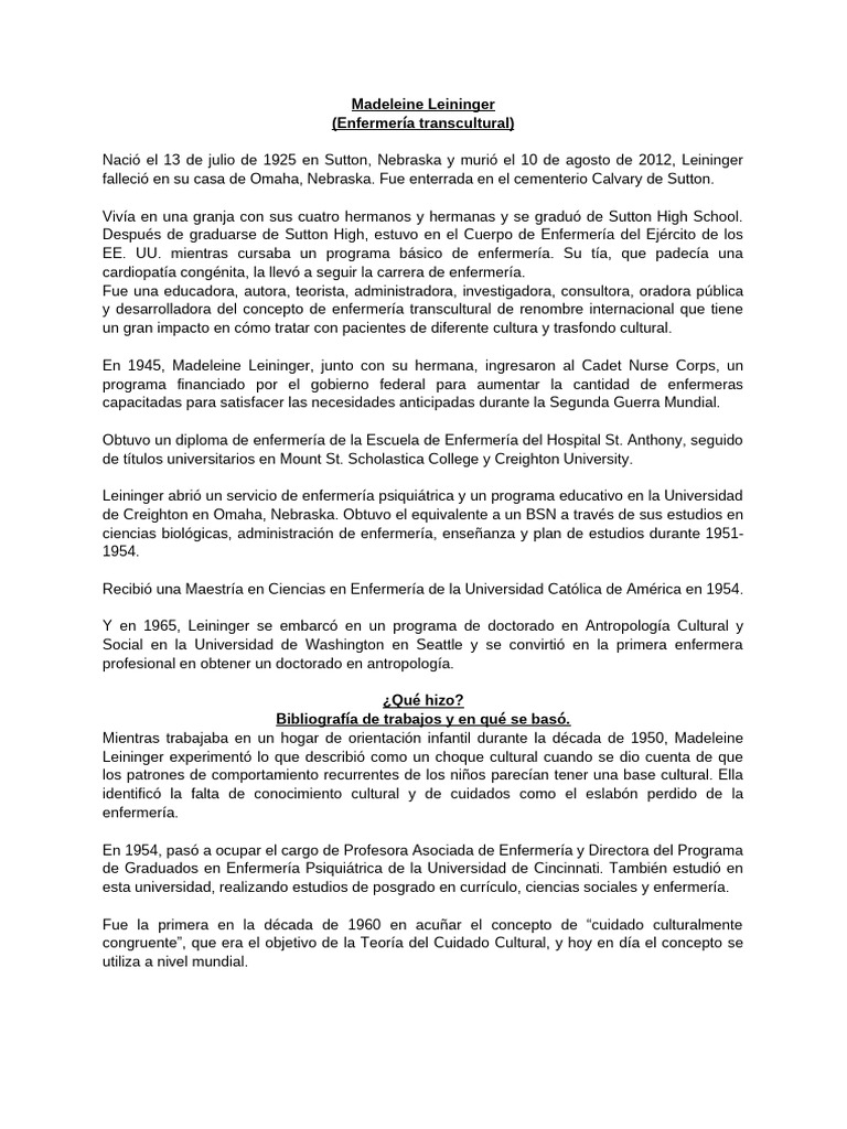 Madeline Leininger | PDF | Enfermería | Sociedad