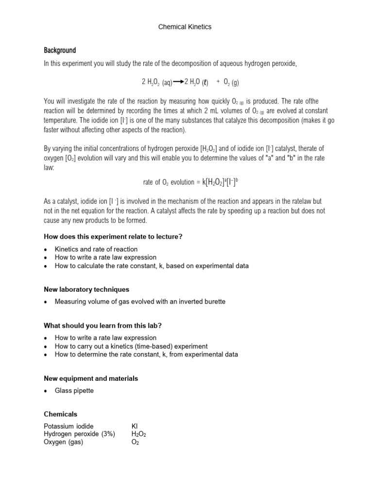 Chemical Kinetics - Experiment | PDF | Reaction Rate | Chemical Kinetics