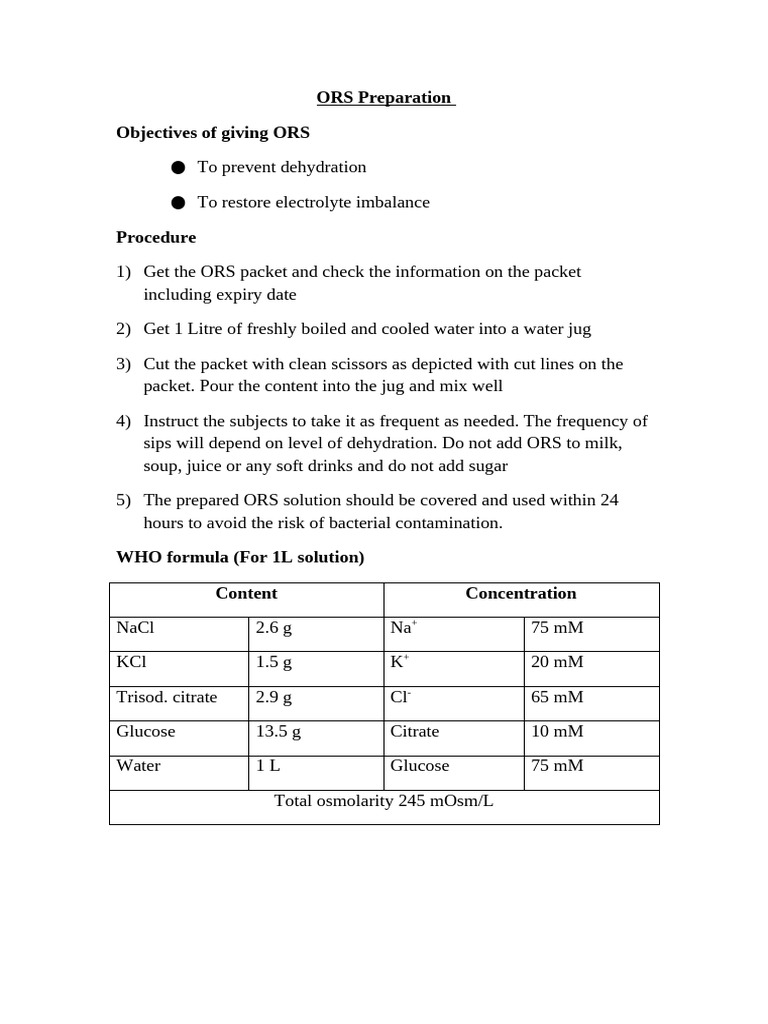 ORS Preparation Steps and Guidelines | PDF