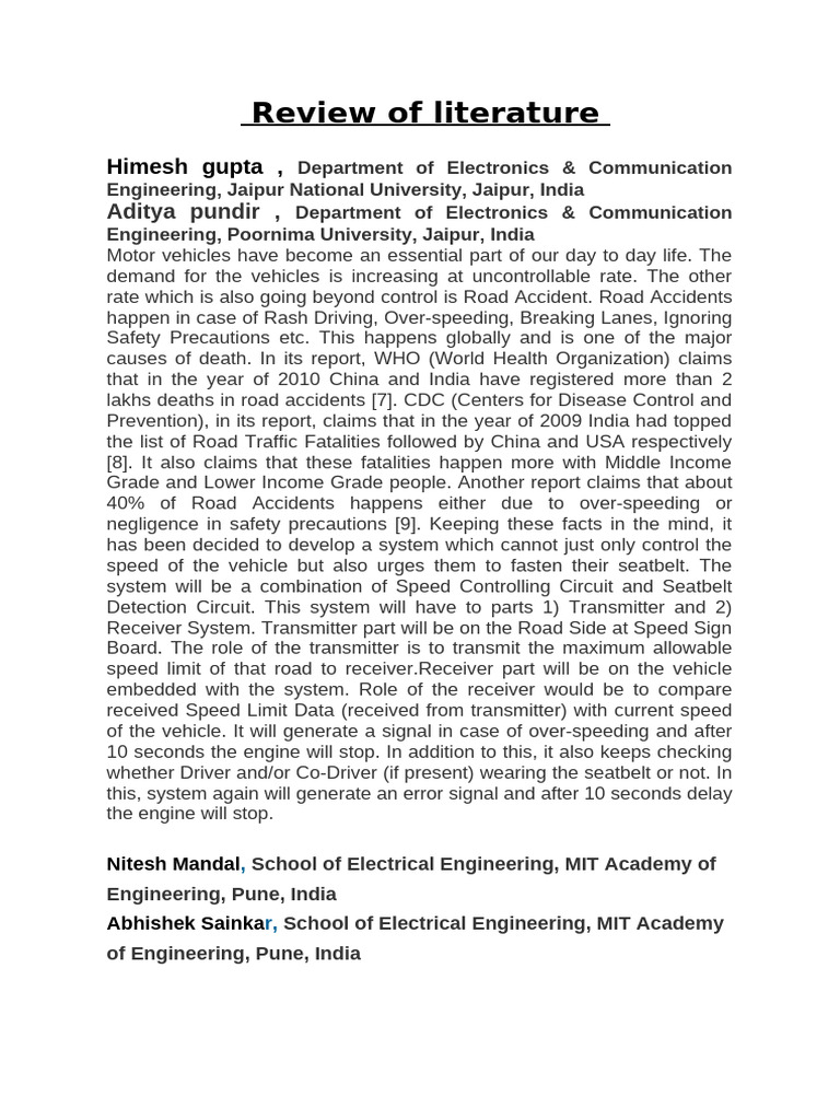 Revie of Literature Sos Seat Belt | PDF | Seat Belt | Traffic Collision