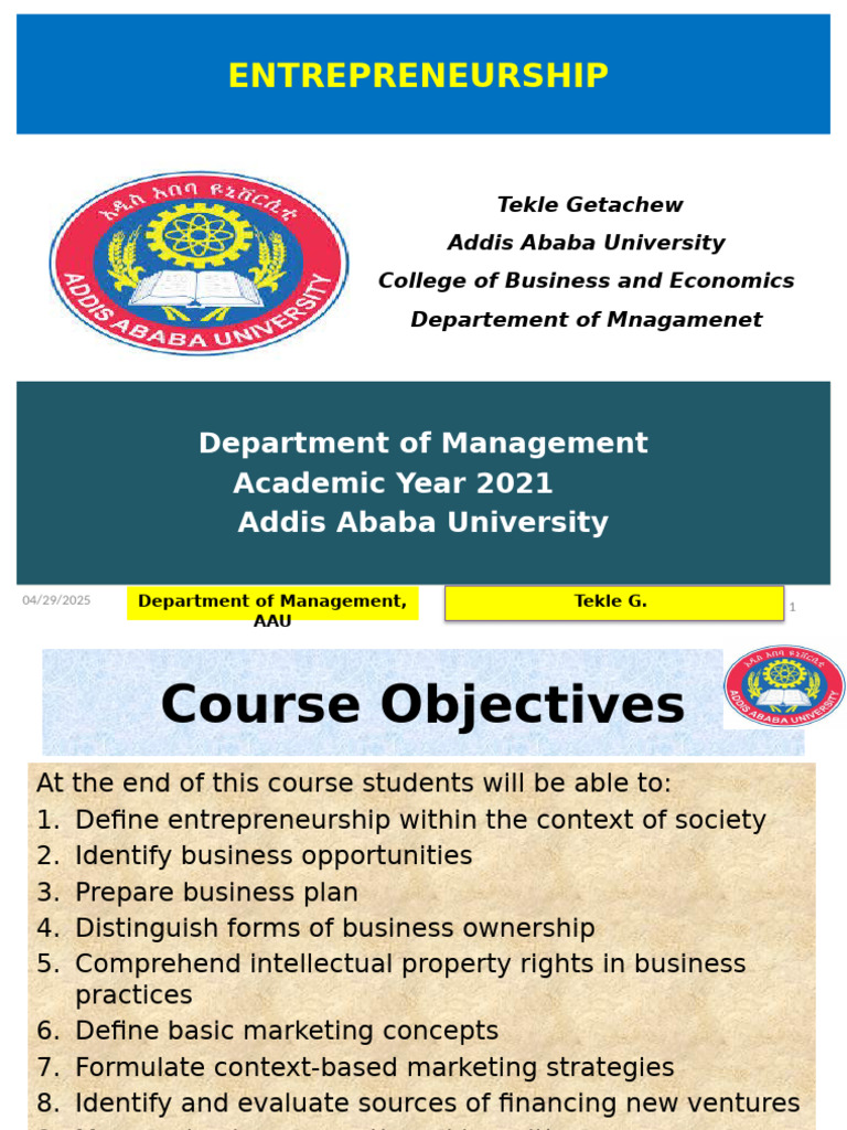 Entrepreneurship Short Note by AAU Exam. | PDF | Entrepreneurship ...