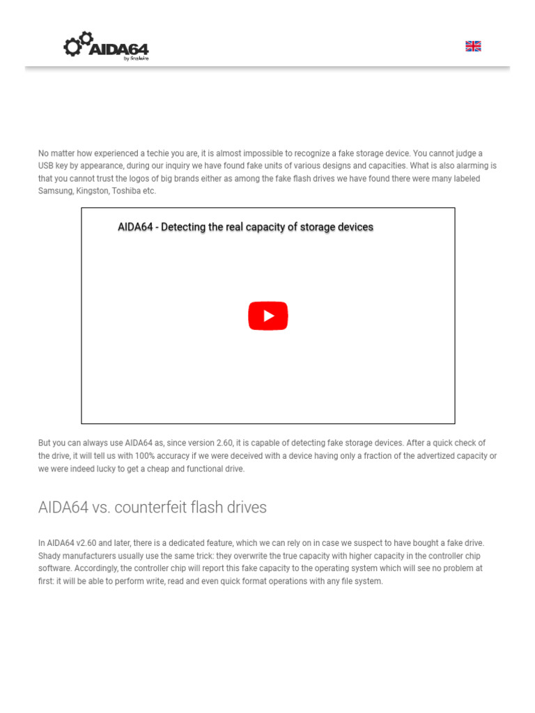AIDA64: Verify USB Drive Capacity | PDF | Usb Flash Drive | Computer ...
