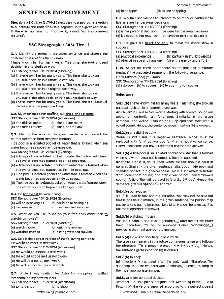 Sentence Improvement Part 2 | PDF