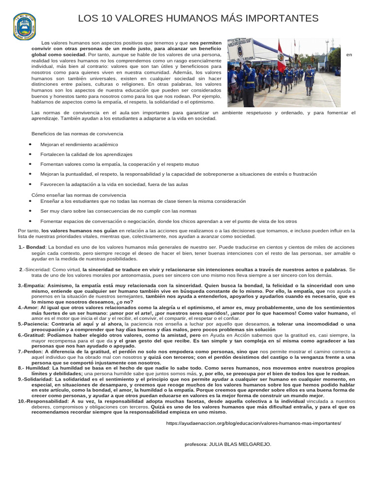 10 Valores Humanos Esenciales | PDF | Amor | Empatía