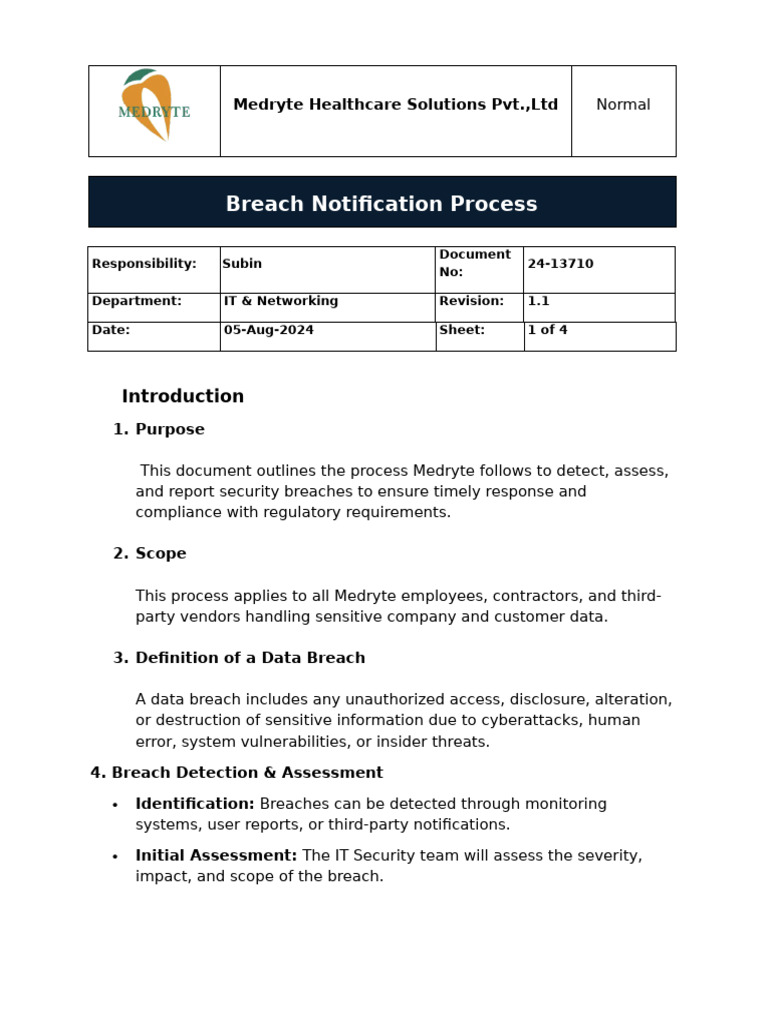Medryte Breach Notification Process | PDF | Computer Security | Security