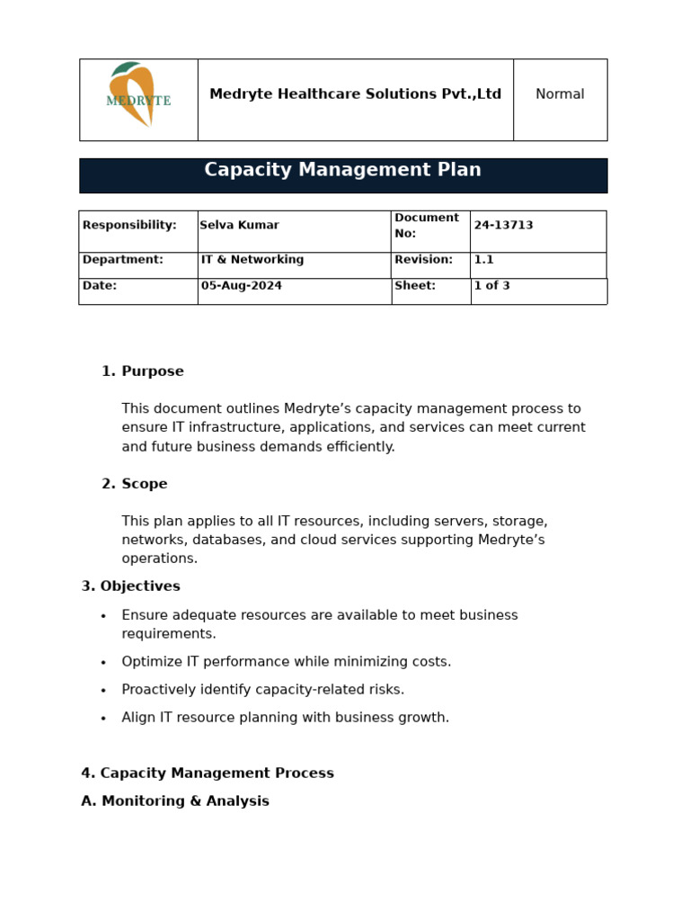 Capacity Management Plan | PDF | Scalability | Computing