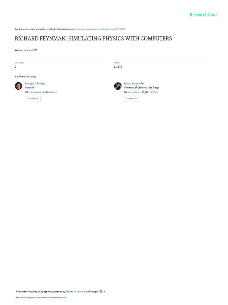 RICHARD_FEYNMAN_SIMULATING_PHYSICS_WITH_COMPUTERS | PDF | Quantum Mechanics | Quantum Entanglement
