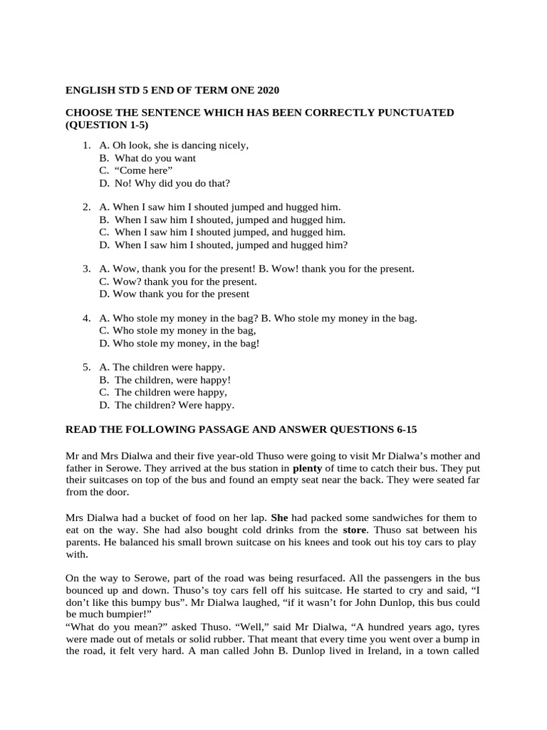 English STD 5 End of Term One | PDF