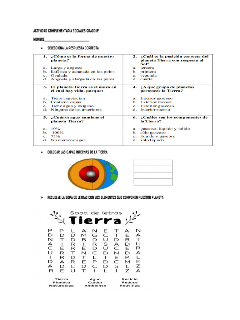 ACTIVIDAD COMPLEMENTARIA SOCIALES GRADO 6 | PDF