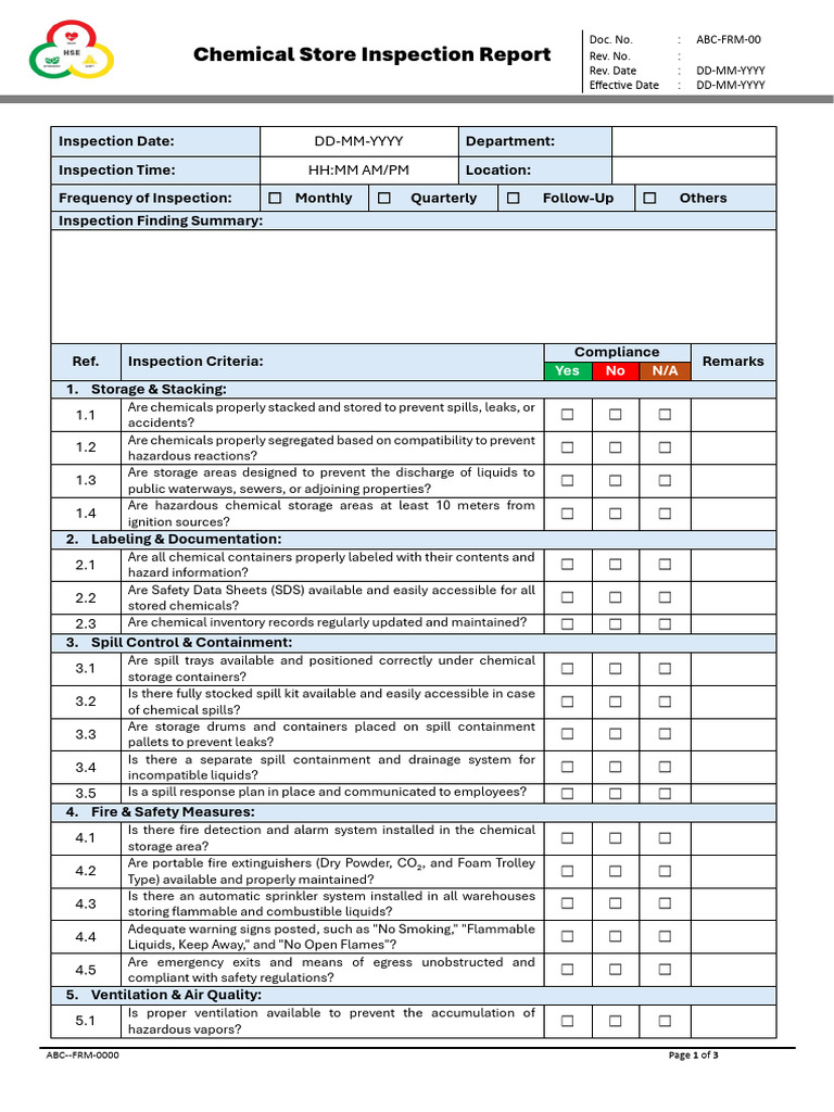 Chemical Store Inspection Checklists 1744948956 | PDF | Personal ...