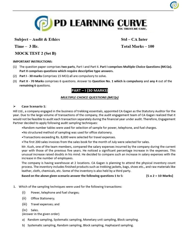 PDLC Audit Mock 2 (Set B) Q | PDF | Audit | Auditor's Report