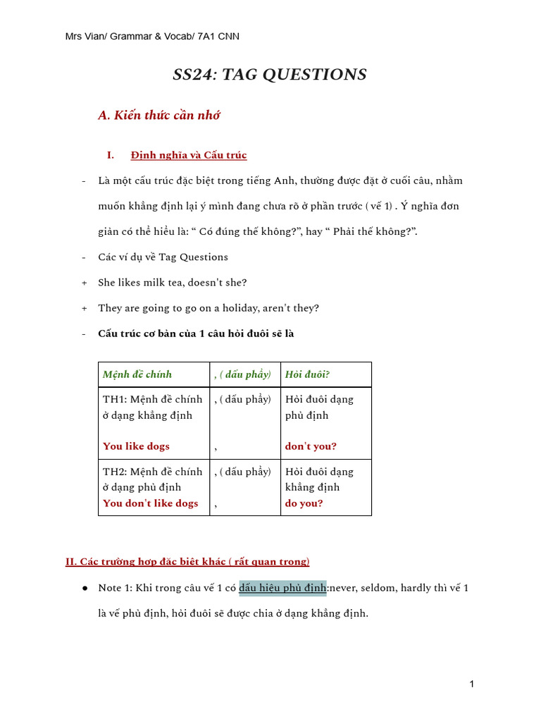 W25 - Tag Questions | PDF