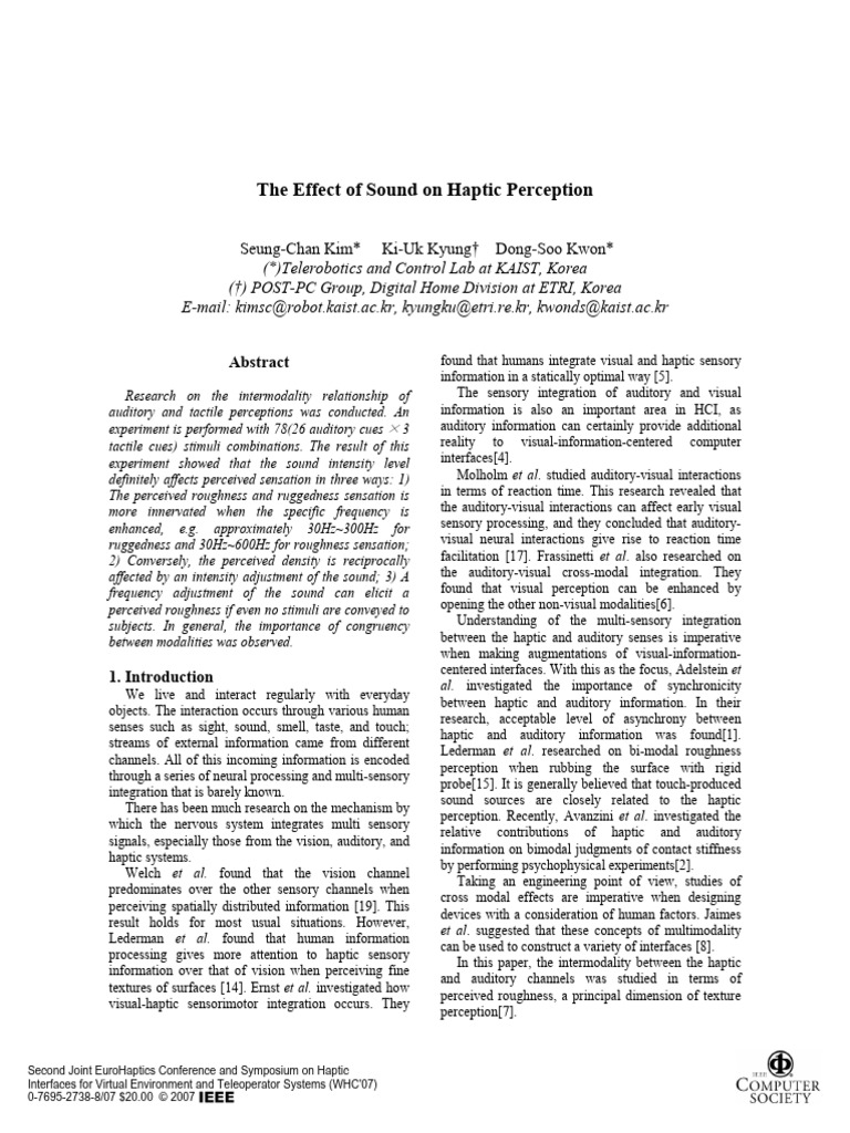 The Effect of Sound On Haptic Perception | PDF | Perception | Senses