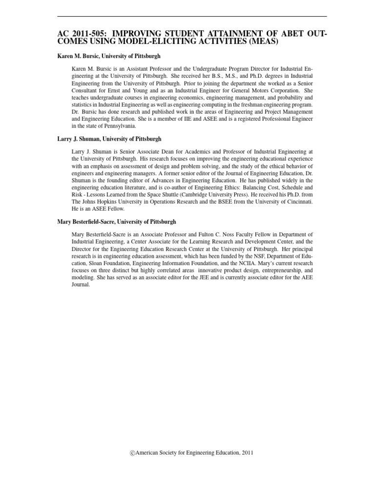 Improving Student Attainment of ABET Outcomes Using Model-Eliciting ...