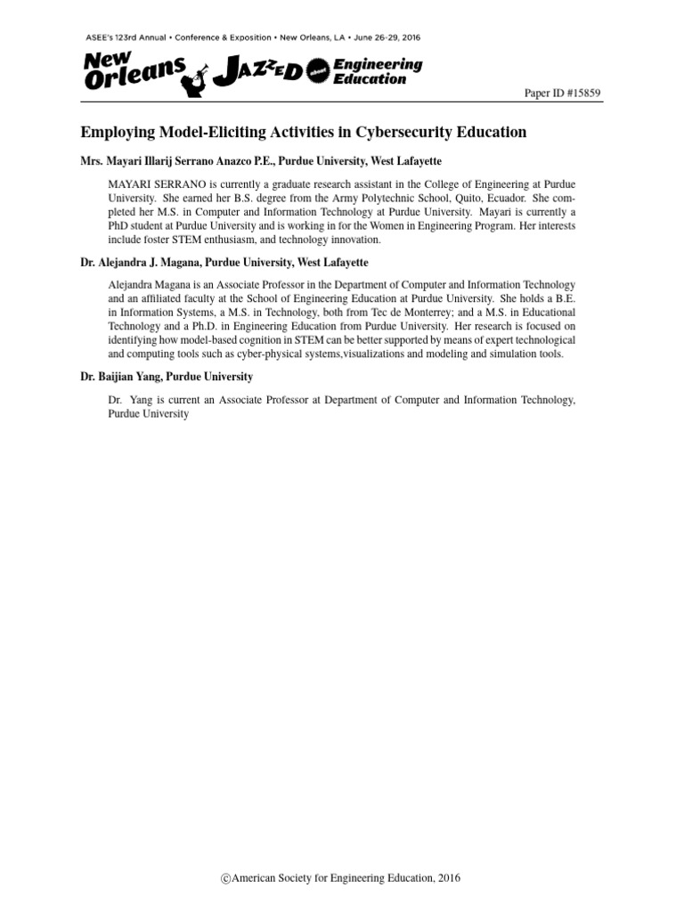 Employing Model-Eliciting Activities in Cybersecurity Education | PDF ...