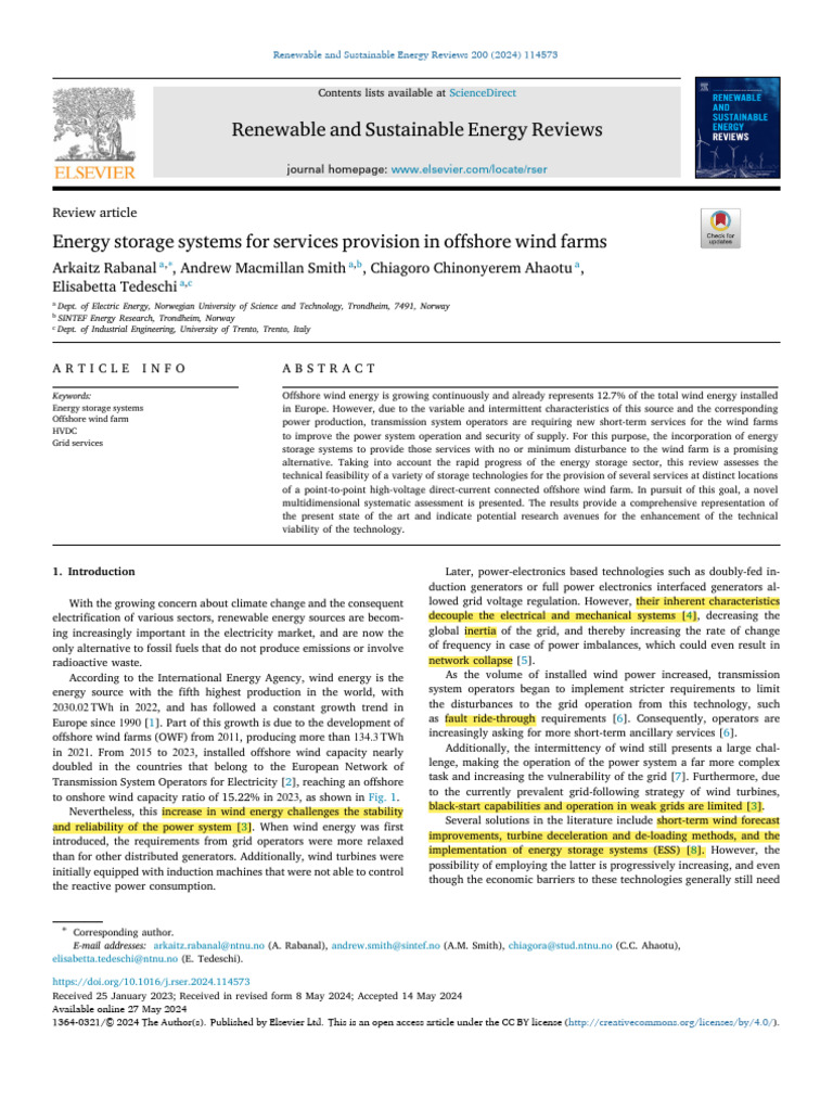 Energy Storage for Offshore Wind Farms | PDF | Wind Power | Energy Storage