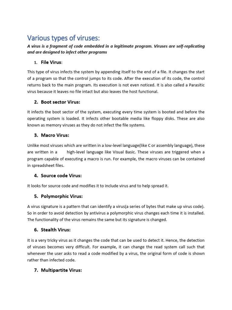 Various Types of Viruses | PDF