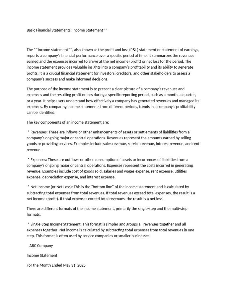 Basic Financial Statement; Income Statement | PDF | Income Statement ...