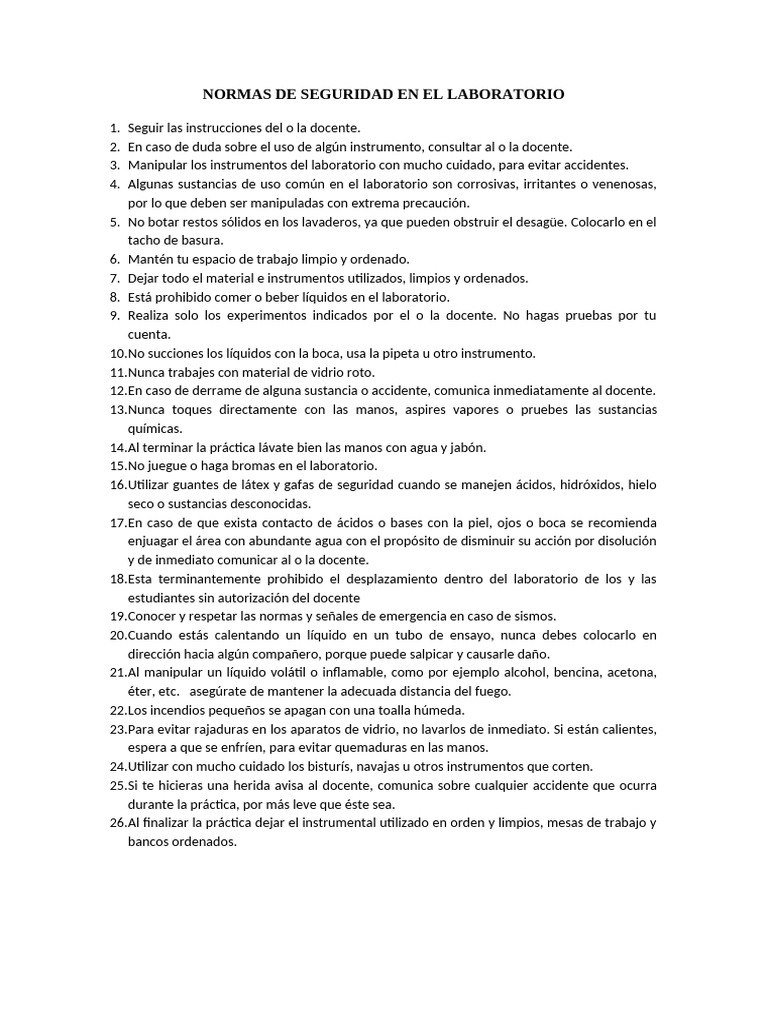 Normas de Seguridad en Laboratorio | PDF | Laboratorios | Agua