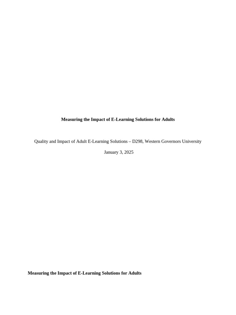 Task 3 D298 Measuring The Impact of E-Learning Solutions For Adults ...