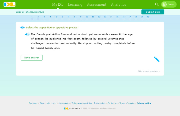 IXL Quiz G7 - SA1 Revision Quiz | PDF