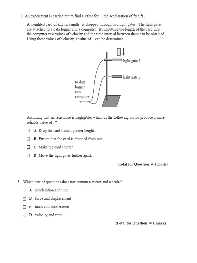 Working As A Physicist (Multiple Choice) QP - Edited | PDF | Force | Velocity