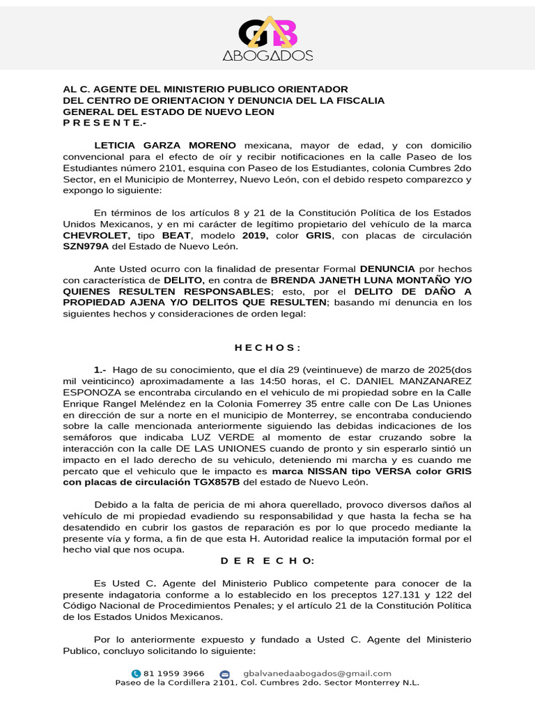 Denuncia de Leticia Garza en NL | PDF | Justicia | Crimen y violencia