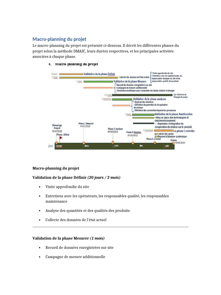 Macro-planning du projet DMAIC | PDF | Chaleur