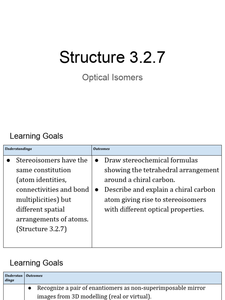 Structure 3.2.7 - Optical Isomers | PDF | Chirality (Chemistry) | Isomer