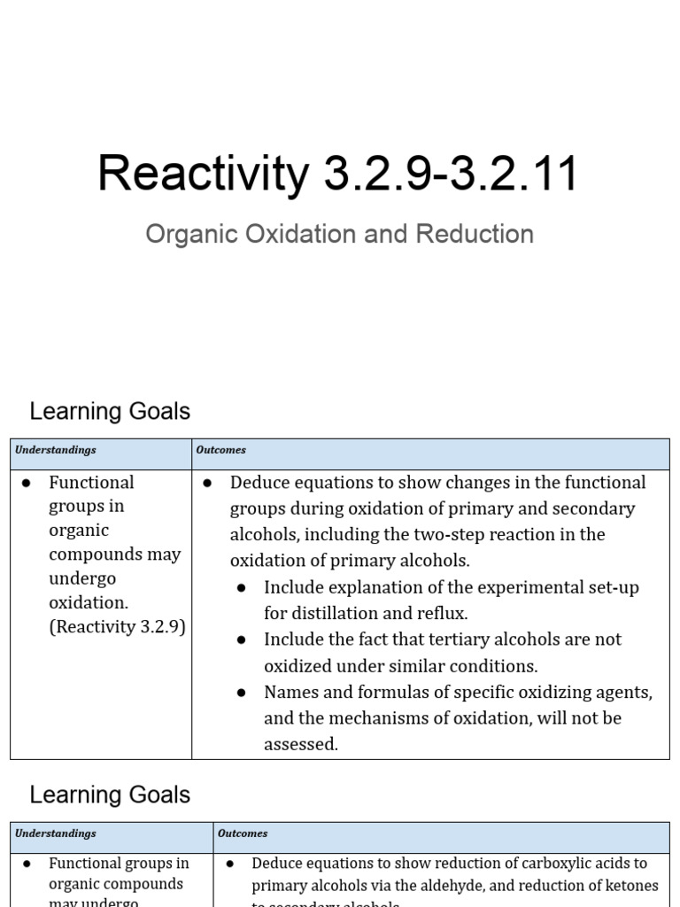 Reactivity 3.2.9-3.2.11 - Organic Oxidation and Reduction | PDF ...