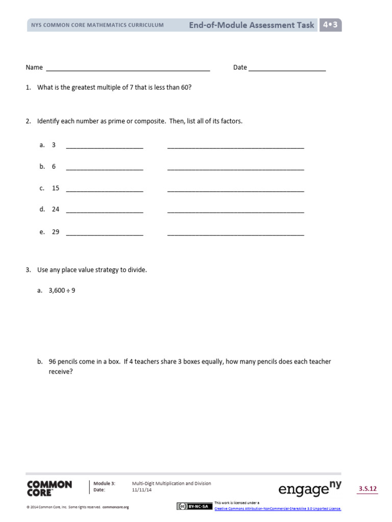 Math g4 m3 End of Module Assessment | PDF | Division (Mathematics ...