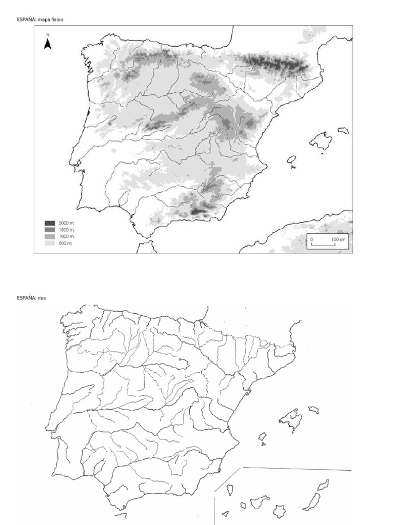 ESPAÑA. Mapas Físicos Mudos | PDF