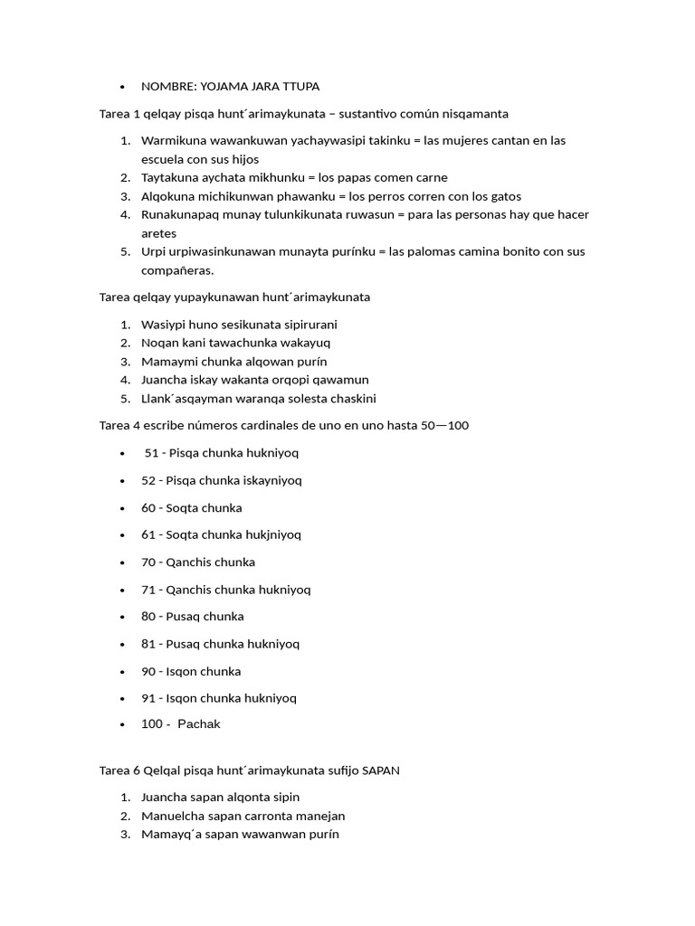 Tareas Quechua III | PDF