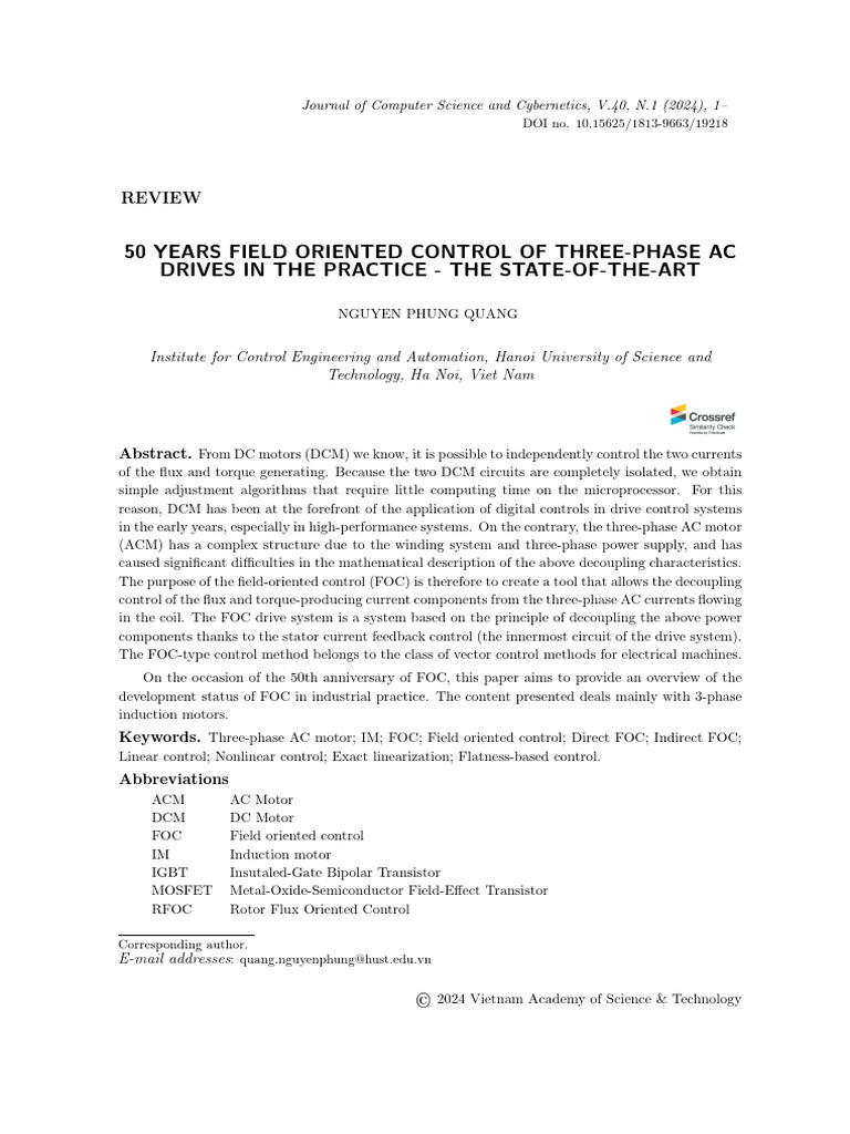 Paper 2024 - 50 YEARS FOC OF THREE-PHASE AC Machines - Prof Nguyen Phung Quang | PDF | Electric ...