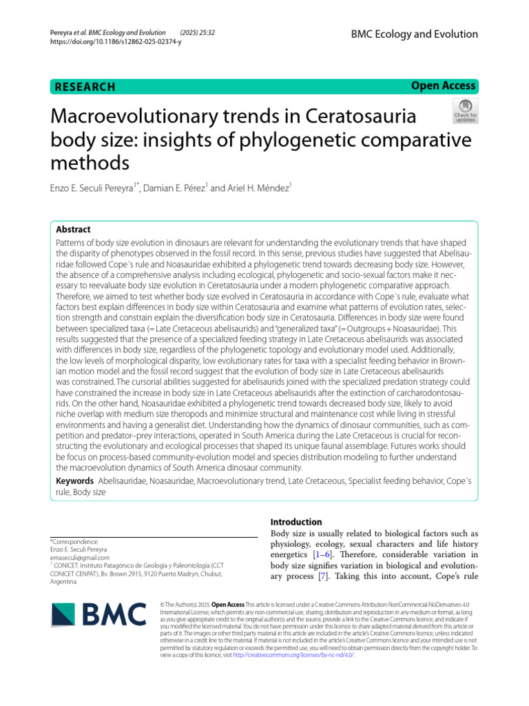 Pereyra Et Al. 2025 Macroevolutionary Trends in Ceratosauria | PDF ...
