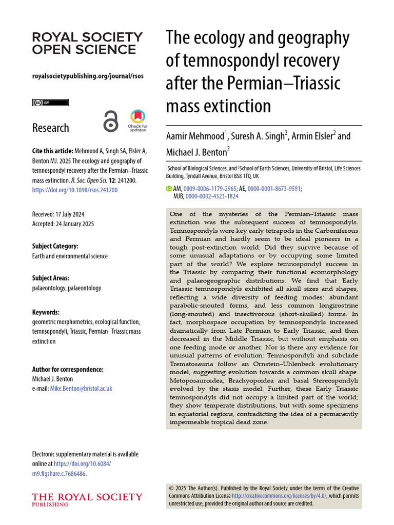 The ecology and geography of temnospondyl recovery after the Permian ...