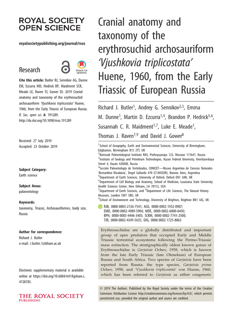 Cranial Anatomy and Taxonomy of The Erythrosuchid Archosauriform ...