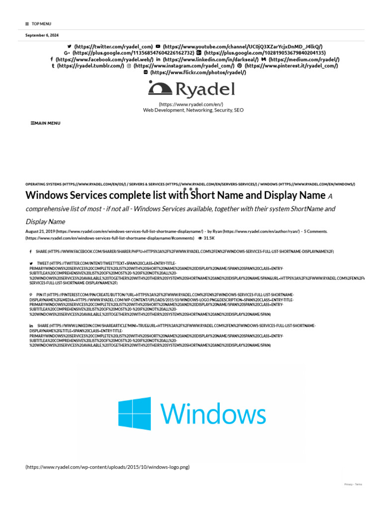Windows Services Complete List With Short Name and Display Name | PDF | Microsoft Windows ...
