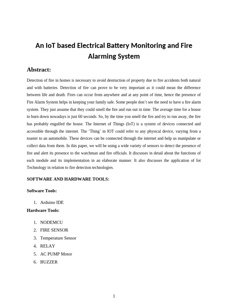 An IoT Based Electrical Battery Monitoring and Fire Alarming System ...