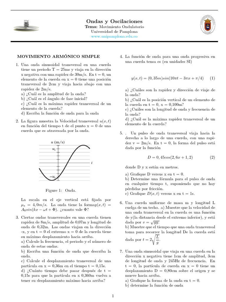 Ejercicios Ondas y Oscilaciones Mov Ondulatorio | PDF | Olas | Movimiento (física)