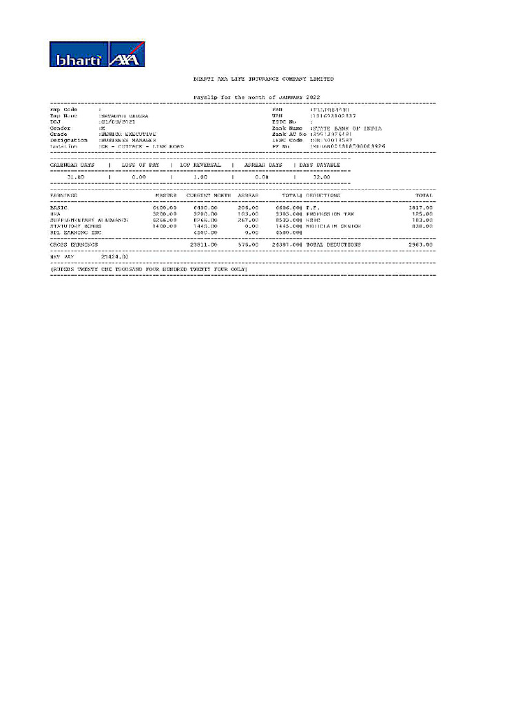 Pay Slip January Satabdhi | PDF