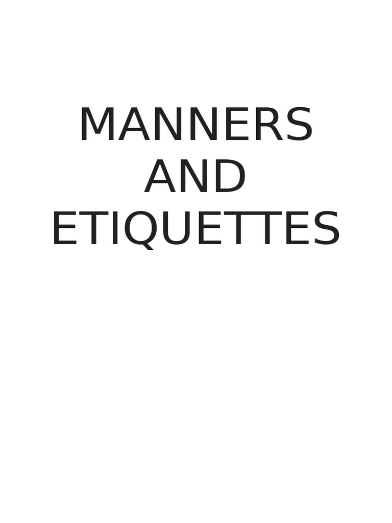 Manners and Etiquettes | PDF