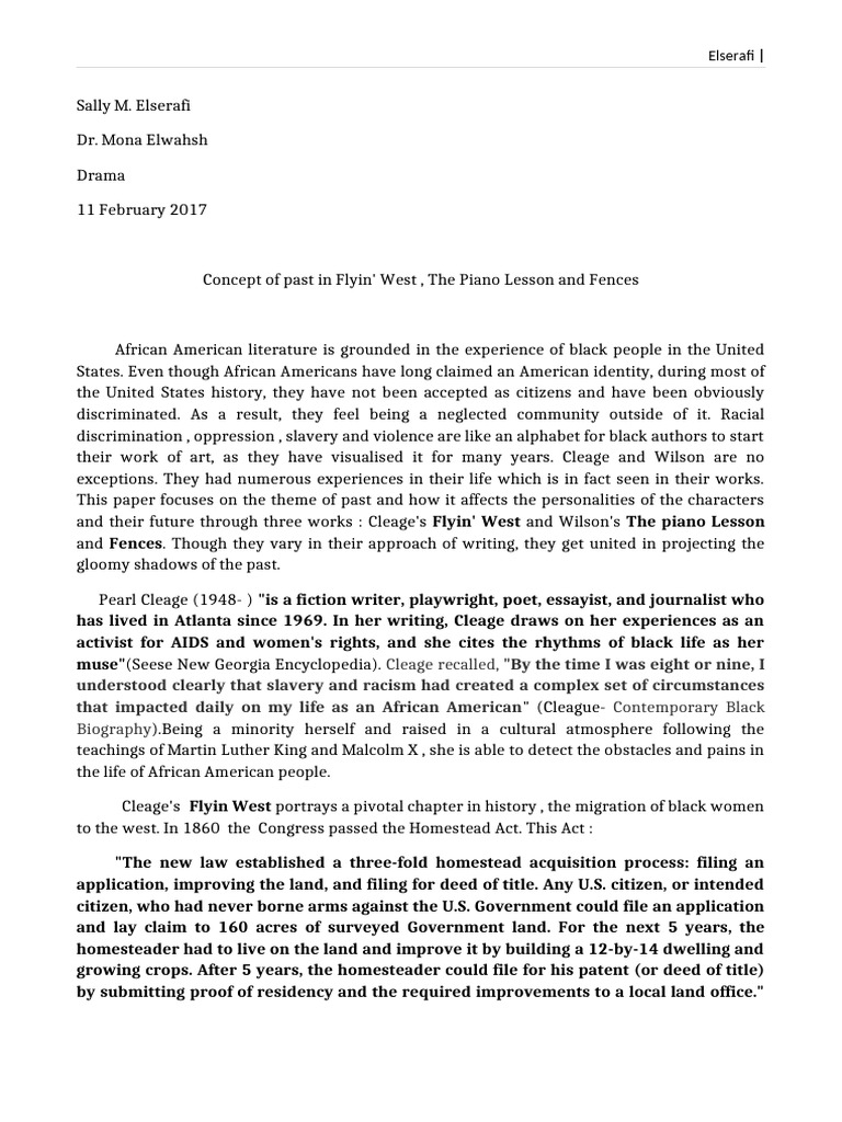 Concept of Past in Flyin' West, The Piano Lesson and Fences | PDF