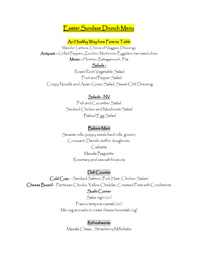 Easter Sundaze Drunch Menu, 20th April 2025 | PDF | Sushi | Salad