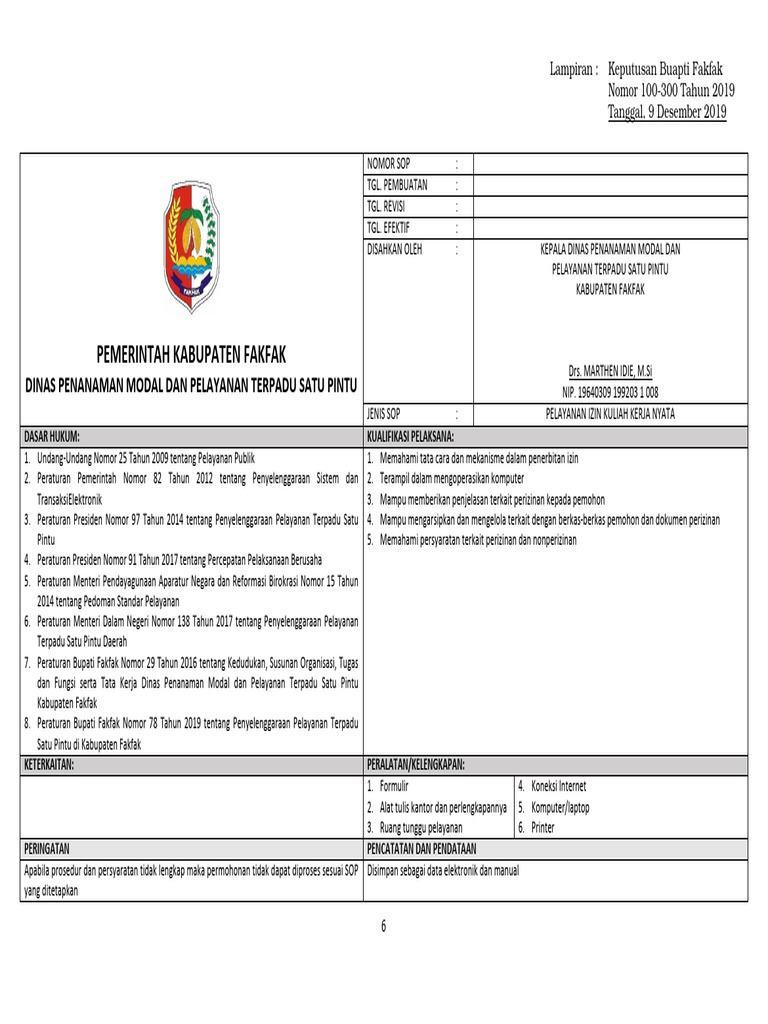 LAMPIRAN_KEPBUP_NO_100-300_ttg_SOP_PTSP_2019 | PDF