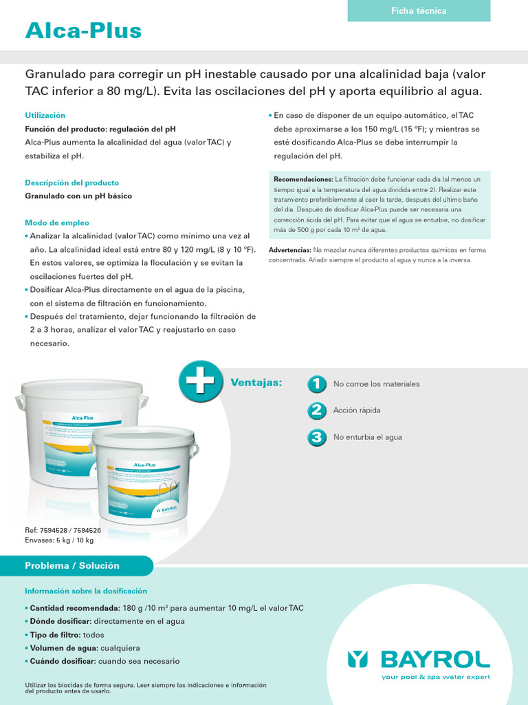 Alca-Plus: Regulador de pH para piscinas | PDF | Ph | Agua