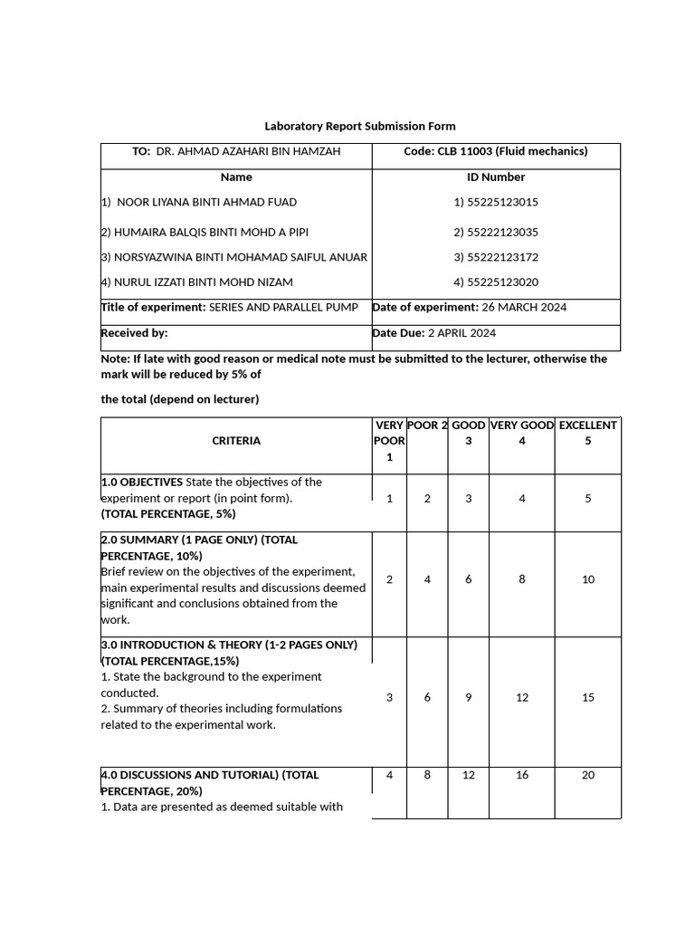 (GROUP 3) Lab Report FLUID MECHANICS EXP 5[1] | PDF | Pump | Flow Measurement